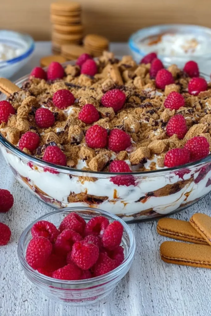 Schichtdessert mit Himbeeren und Keksen: Ein schnelles und cremiges Dessert - Kochkomplizin
