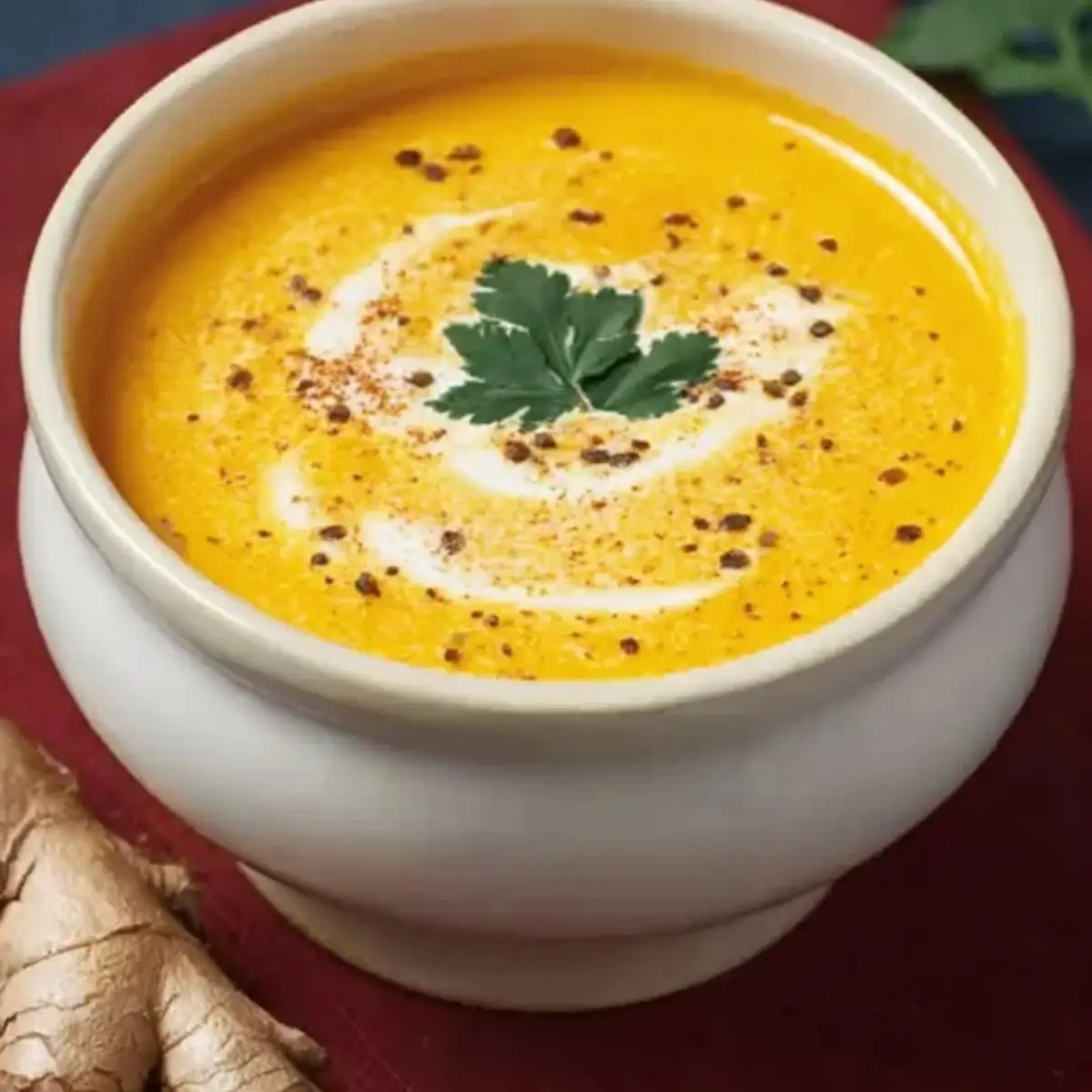 Kurbissuppe Mit Ingwer Und Sahne