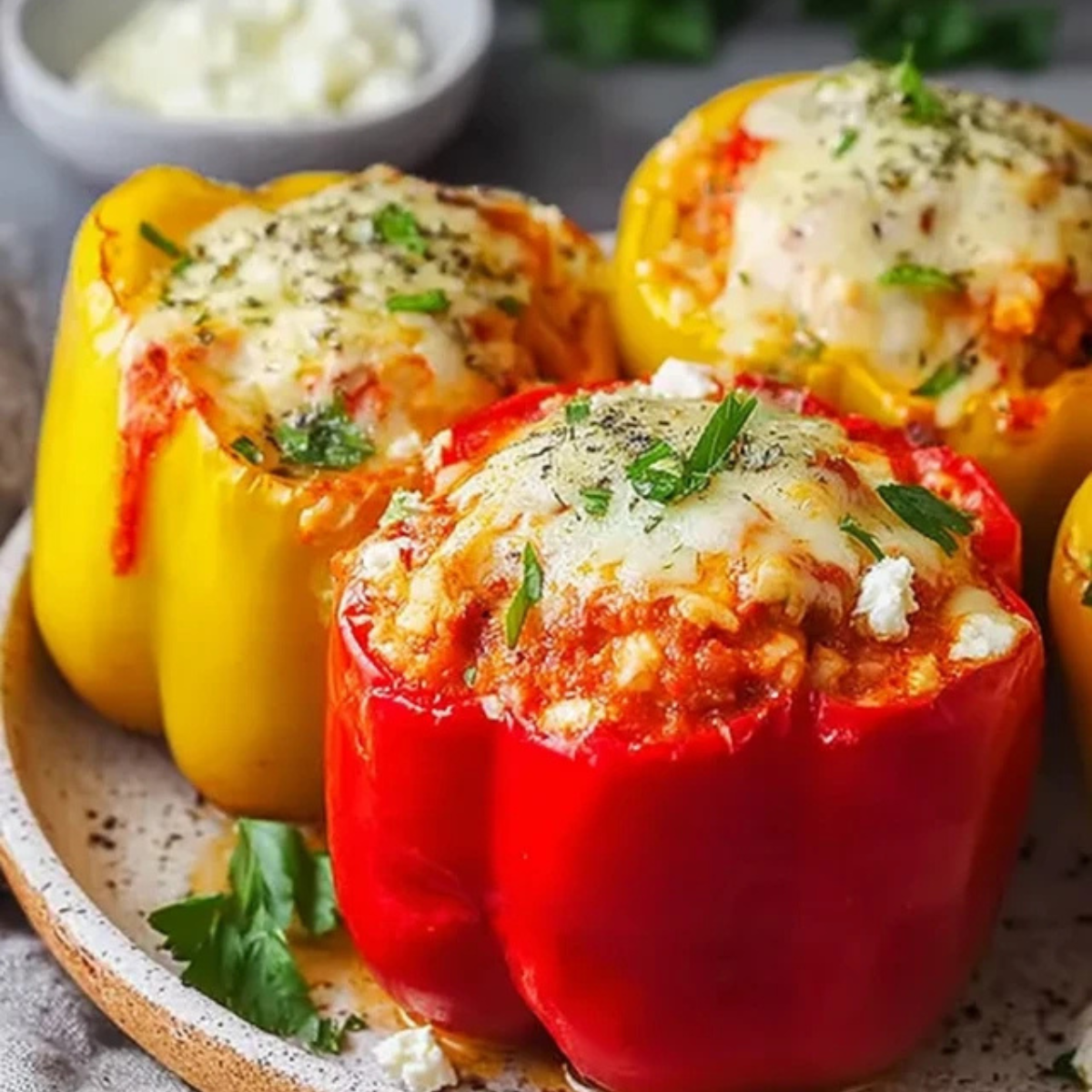 Gefüllte Paprika mit Reis und Feta Rezept einfach zubereiten - Kochkomplizin